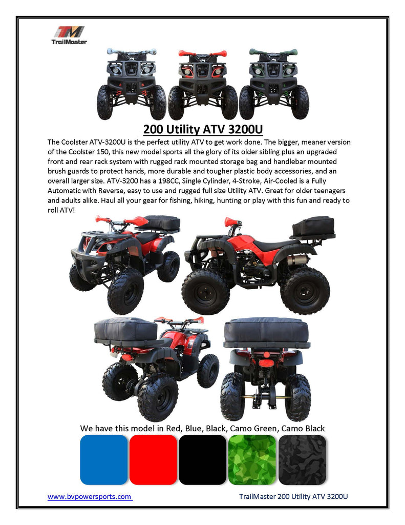 Coolster ATV 3200 U , 168cc engine,Ranch Inspired, Adult ATV with Auto