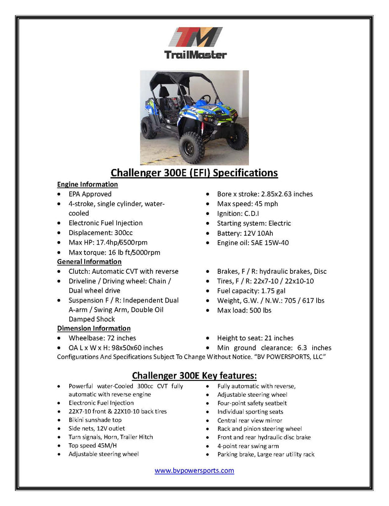 TrailMaster Challenger 300E EFI - TrailMaster UTV | MotoBuys