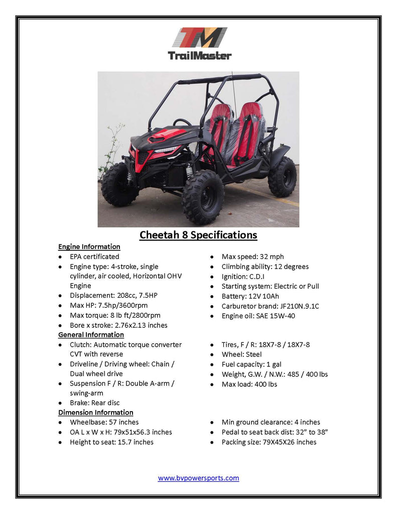 TrailMaster Cheetah 8 Off Road UTV | MotoBuys