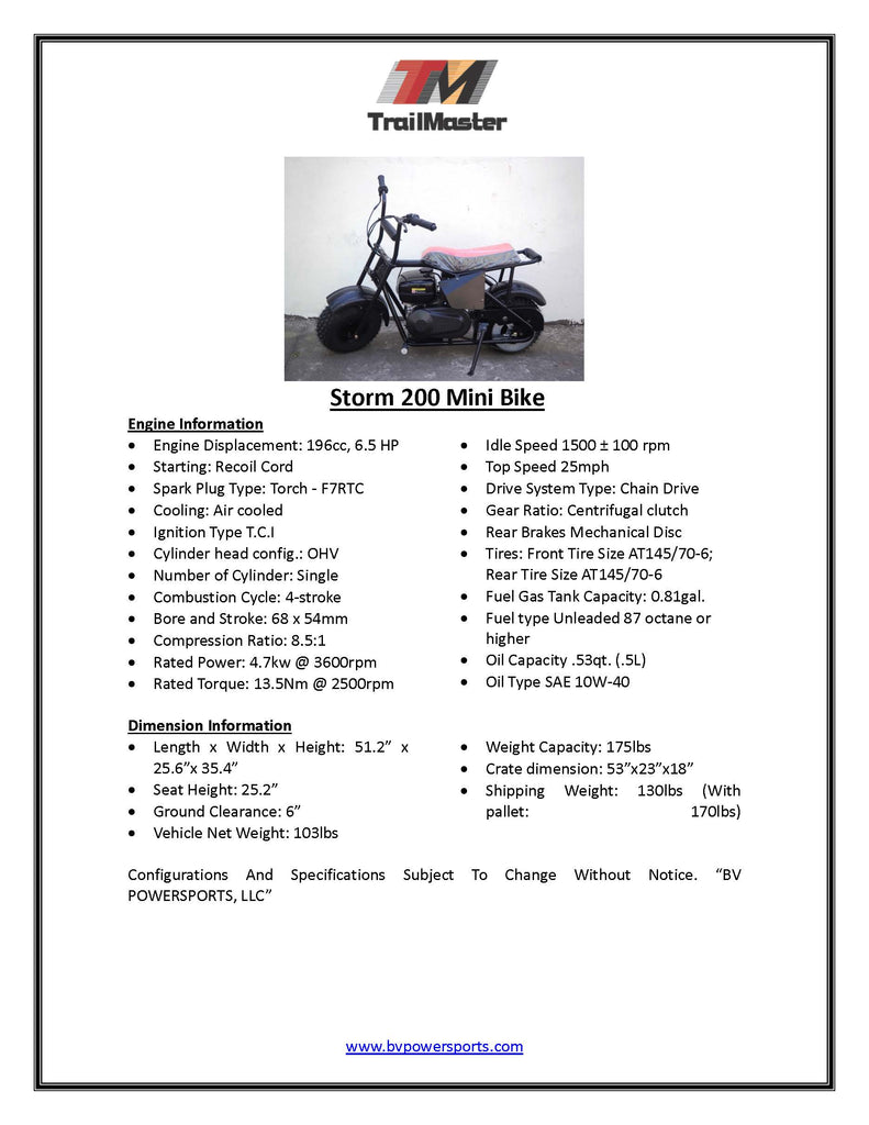 TrailMaster Storm 200 Mini Bike - TrailMaster Minibikes | MotoBuys
