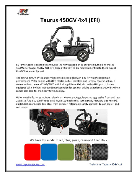 TrailMaster Taurus 450-G UTV - TrailMaster UTV | MotoBuys