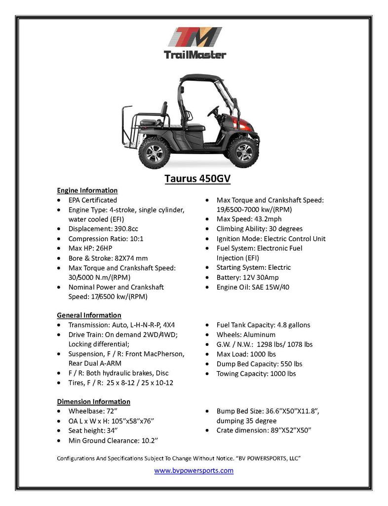 TrailMaster Taurus 450-G UTV - TrailMaster UTV | MotoBuys