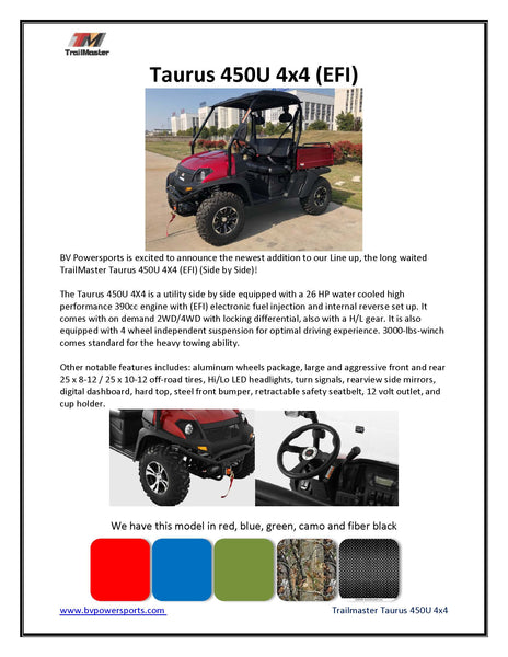 TrailMaster Taurus 450-U UTV - TrailMaster UTV | MotoBuys